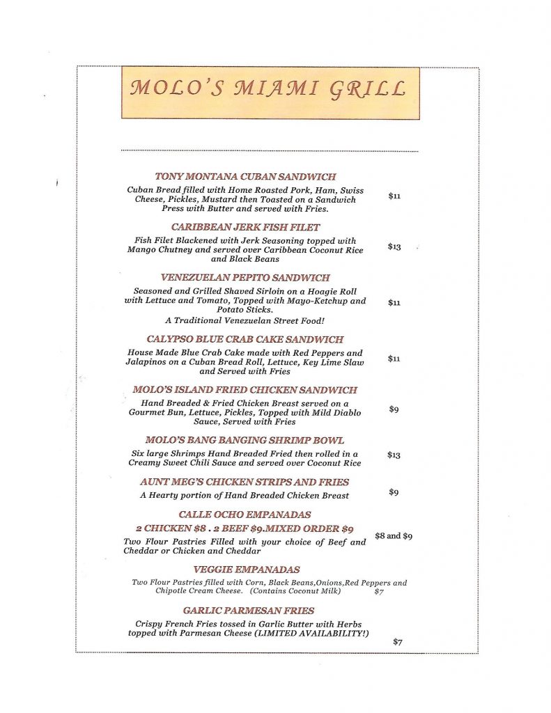 MENU | Molo’s Miami Grill