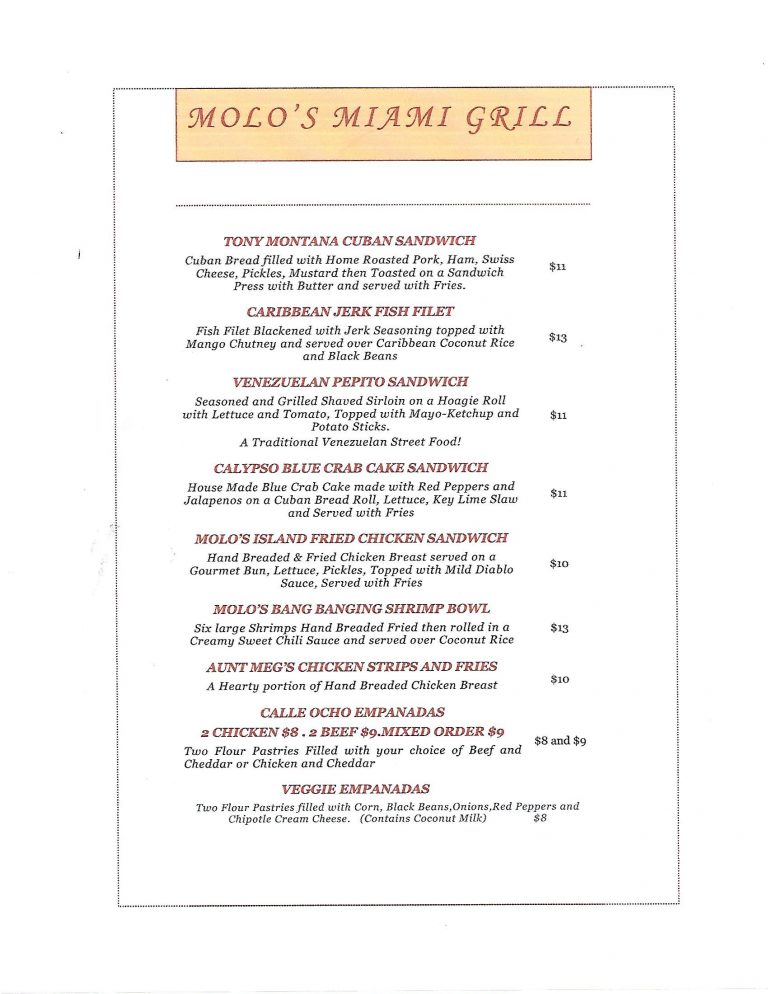 MENU | Molo’s Miami Grill